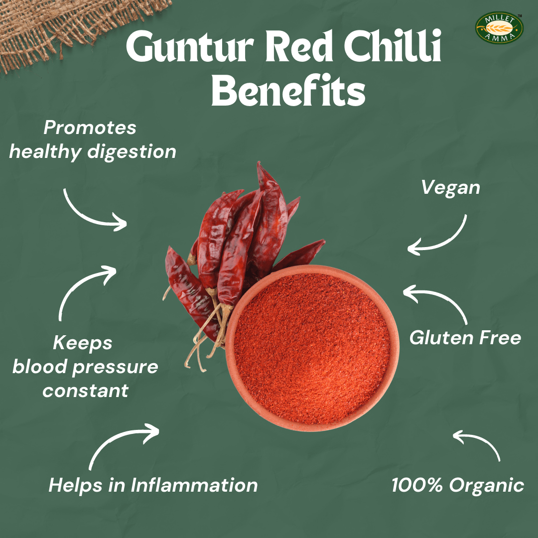 Guntur Red Chilli Powder Organic 250gm - Millet Amma