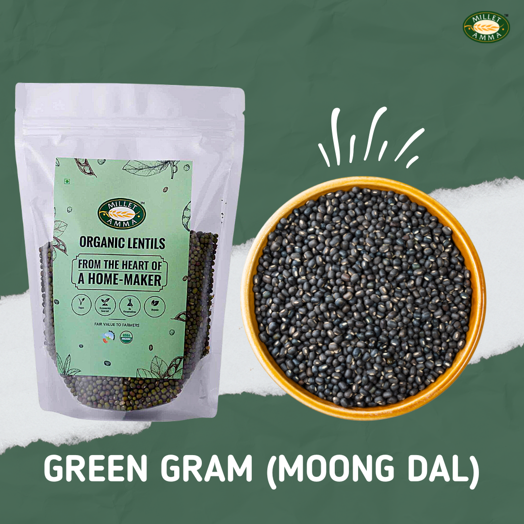 Green Gram Dal Whole Organic 500gm | Organic Green Dal - Millet Amma