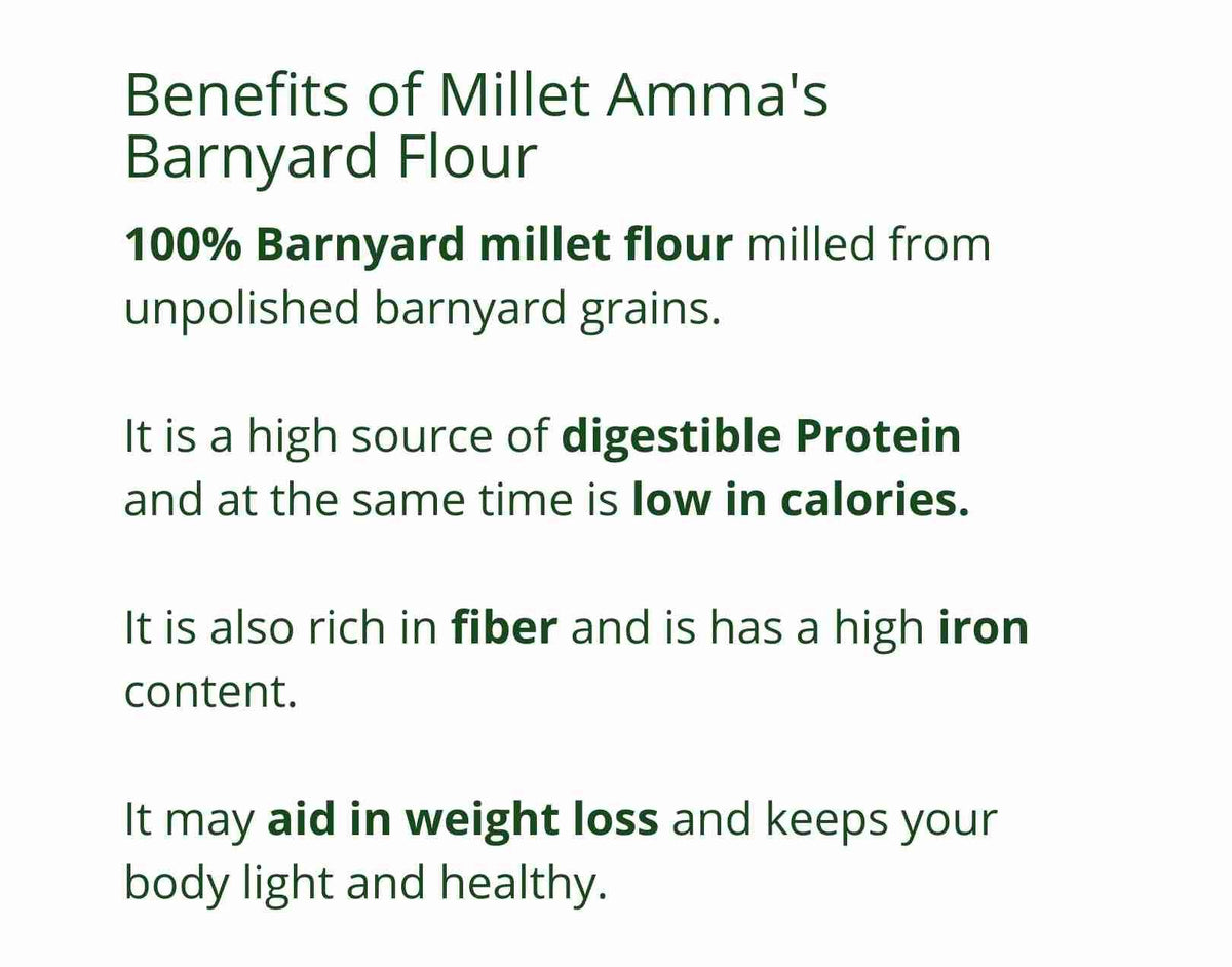 Barnyard Millet Flour Organic 500gm | Barnyard Millet - Millet Amma