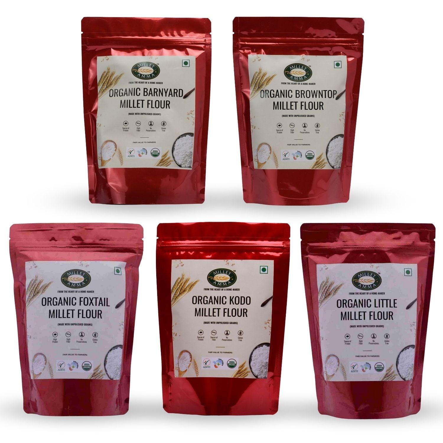 Siridhanya Unpolished Flour Combo Organic Millet Pack of 5 - Millet Amma